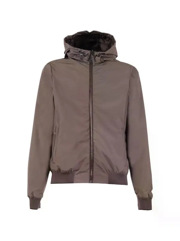 MOORER Reversible Hooded Zip-up Jacket - Brown