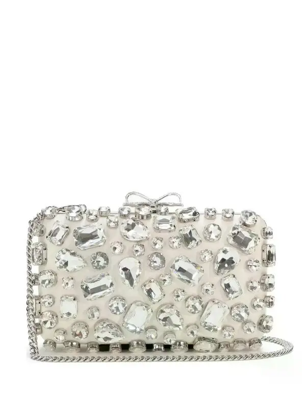 SELF-PORTRAIT Satin Crystal-embellished Clutch - Neutrals