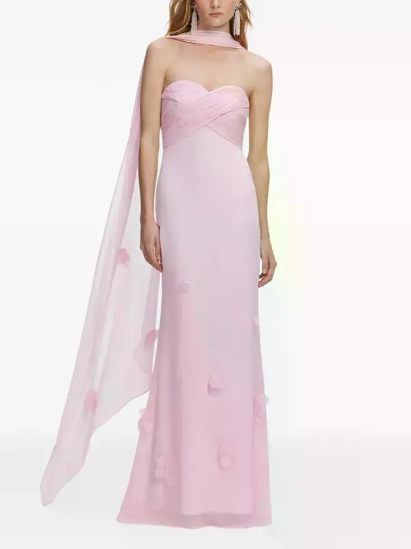 SELF-PORTRAIT Floral-appliqué Strapless Maxi Dress