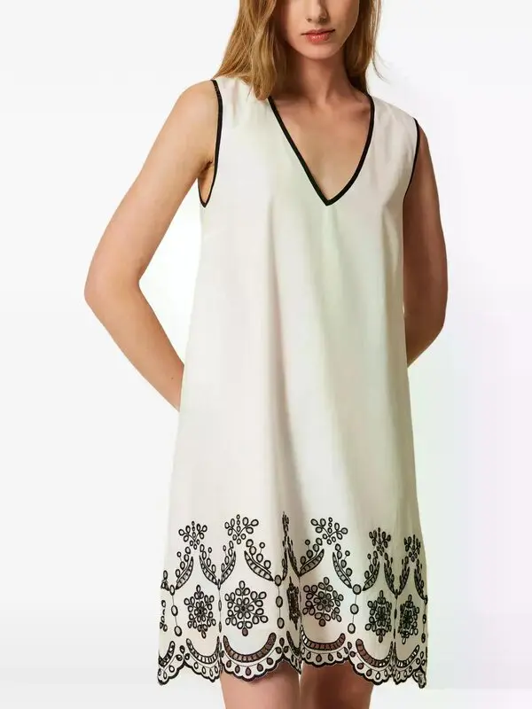 TWINSET Embroidered V-neck Sleeveless Dress