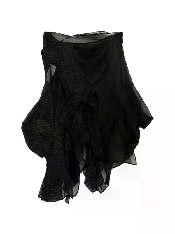 Yohji Yamamoto Pinstripe Layered Asymmetric Midi Skirt - Black