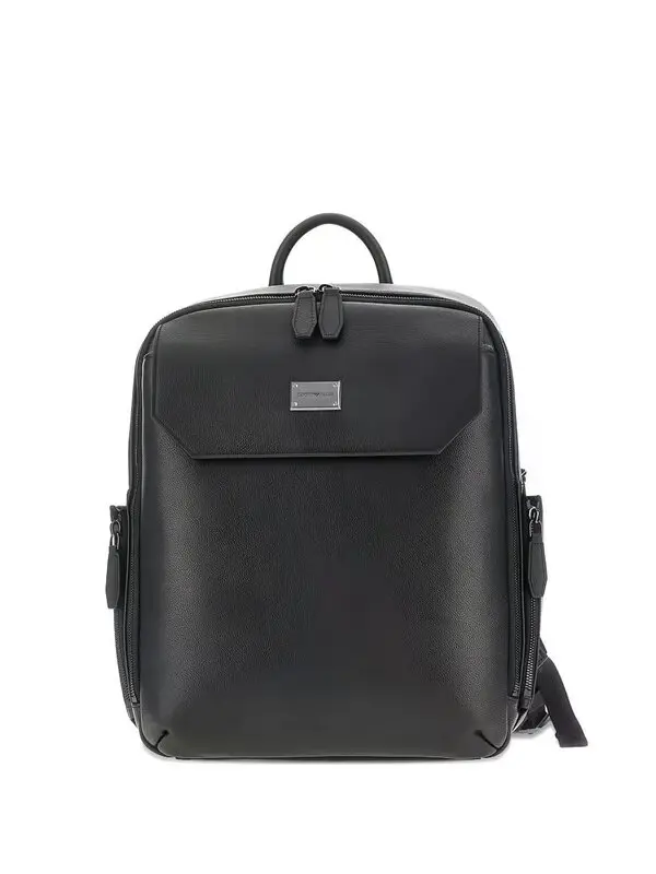 Emporio Armani Leather Flap Backpack - Black