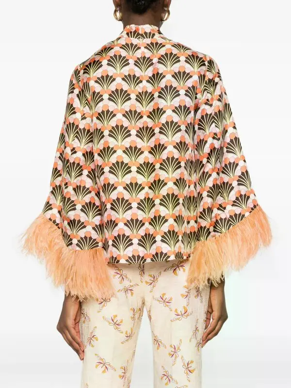 La DoubleJ Feather-trim Printed Top - Brown