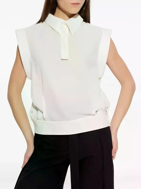 Issey Miyake Collar Sleeveless Top - White