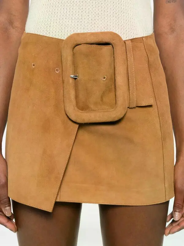 Ami Buckled A-line Mini Skirt - Brown