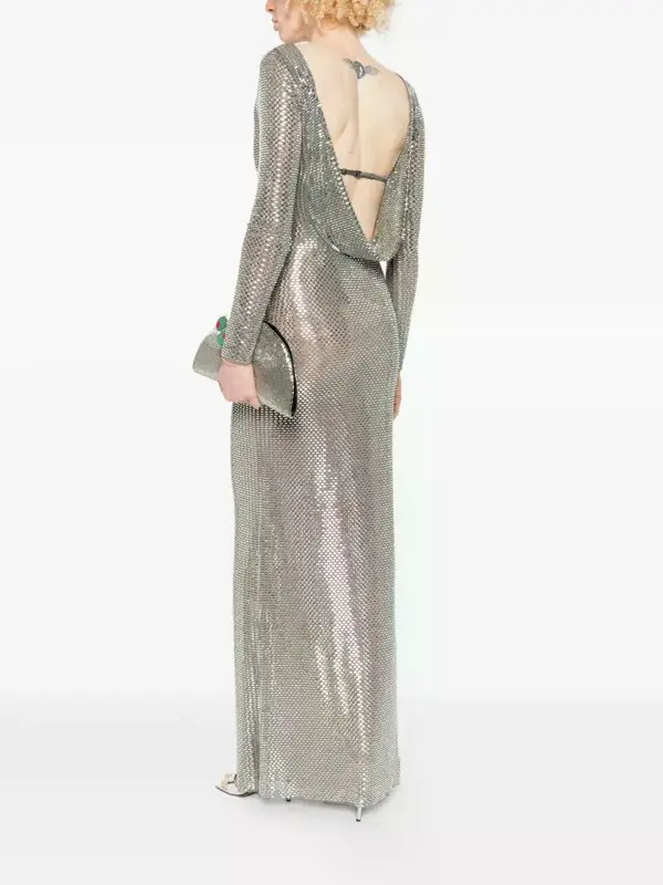 SELF-PORTRAIT Long-sleeve Embellished Maxi Dress - Silver