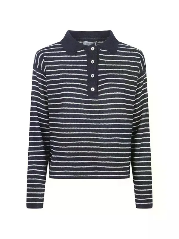 BEYOU Striped Collared Knitwear - Blue
