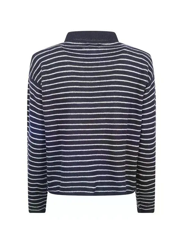 BEYOU Striped Collared Knitwear - Blue