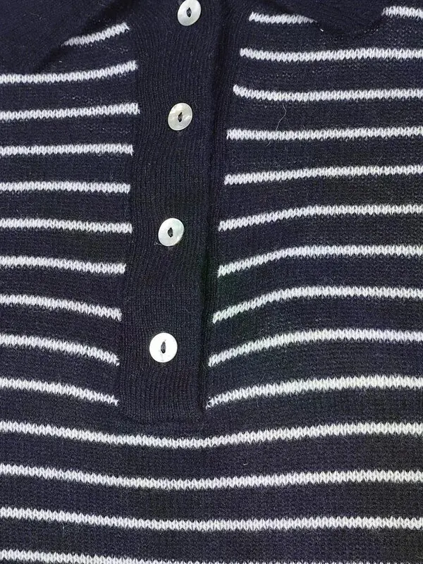 BEYOU Striped Collared Knitwear - Blue
