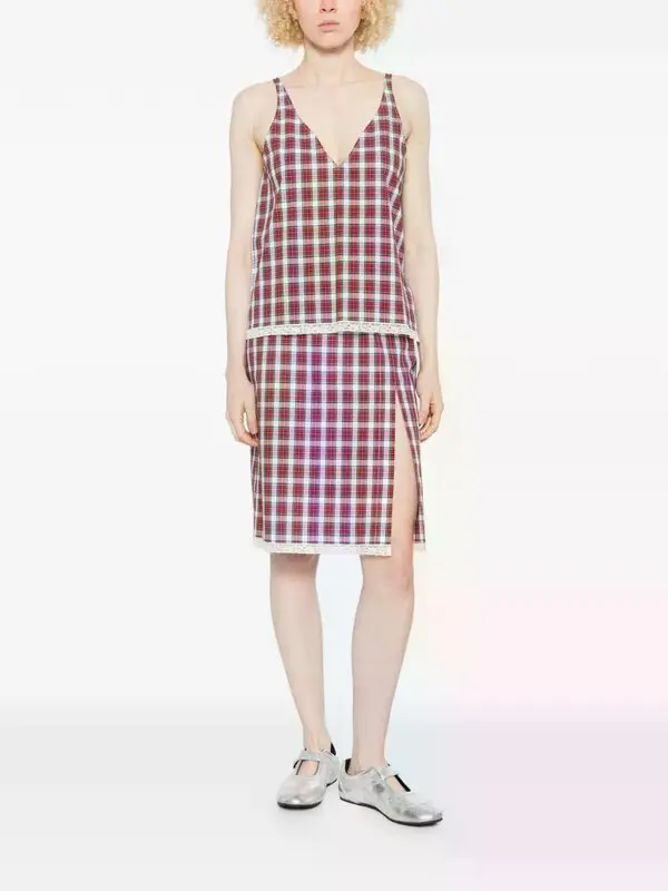 N°21 Check-pattern Lace-trim Blouse