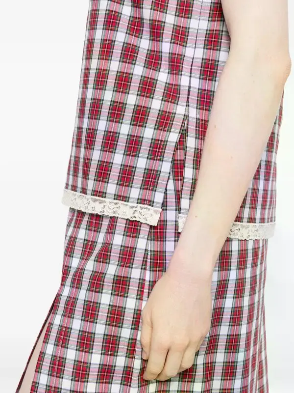N°21 Check-pattern Lace-trim Blouse