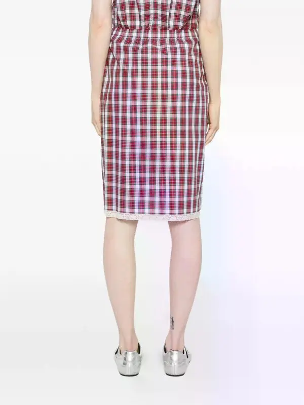 N°21 Check-pattern Lace-trim Midi Skirt
