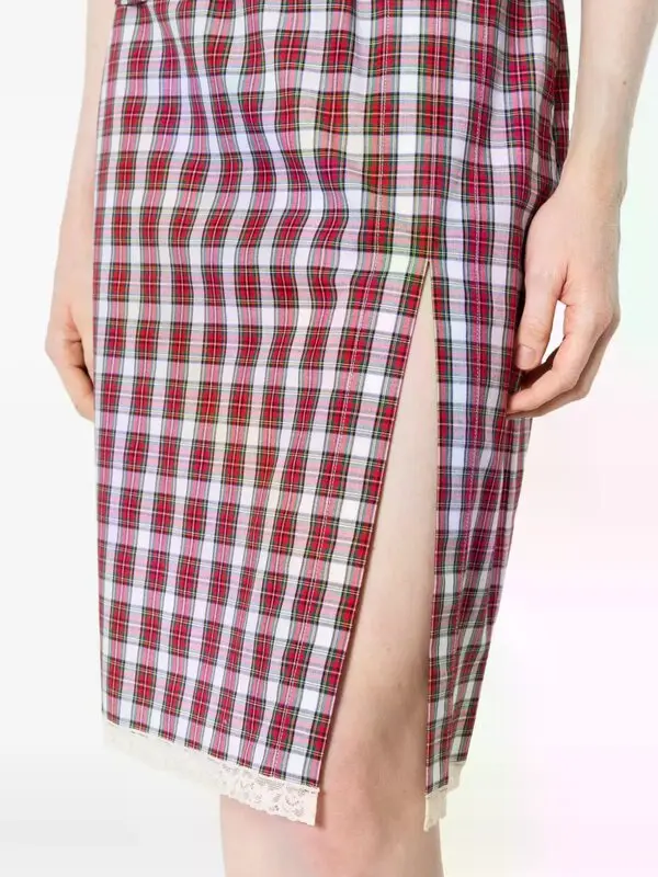 N°21 Check-pattern Lace-trim Midi Skirt