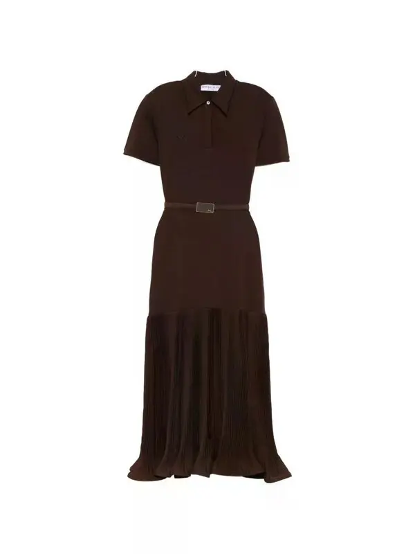 ROWEN ROSE Pleated Collared Midi Dress - Brown