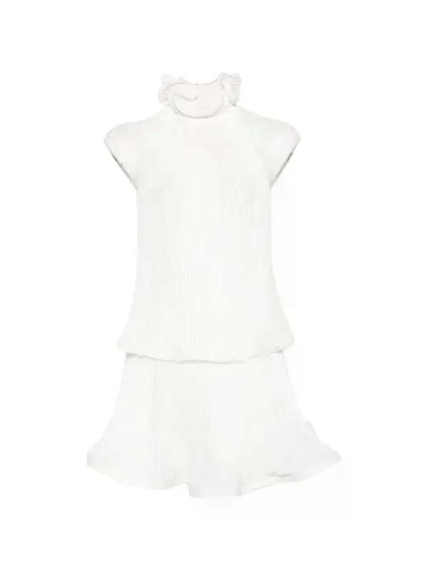 ROWEN ROSE Ruffled-neck Mini Dress - White