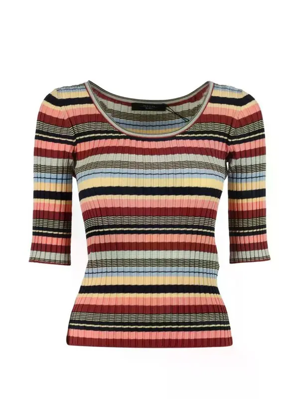 Max Mara Striped Cropped-sleeve Top - Red