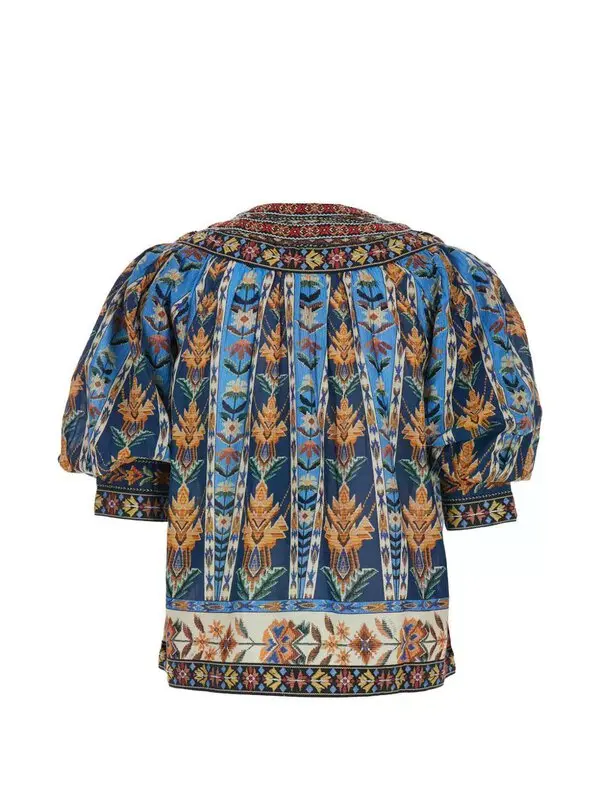 Farm Rio Tasseled Printed Top - Blue