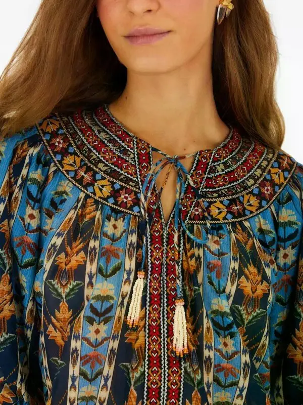 Farm Rio Tasseled Printed Top - Blue