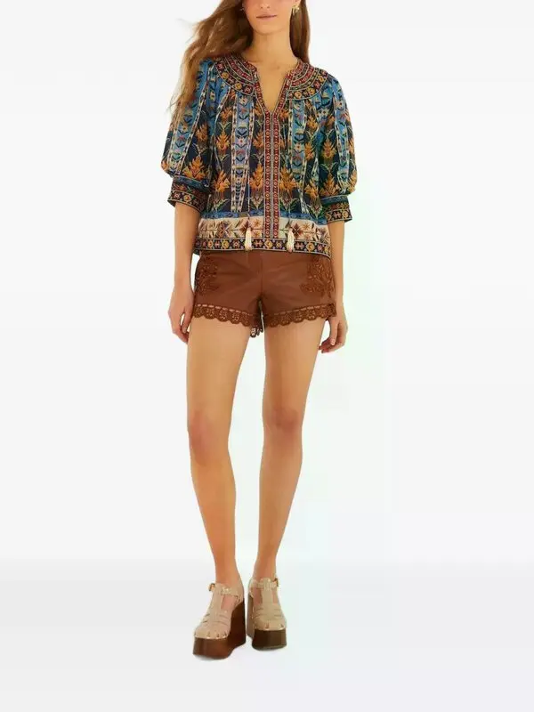 Farm Rio Tasseled Printed Top - Blue