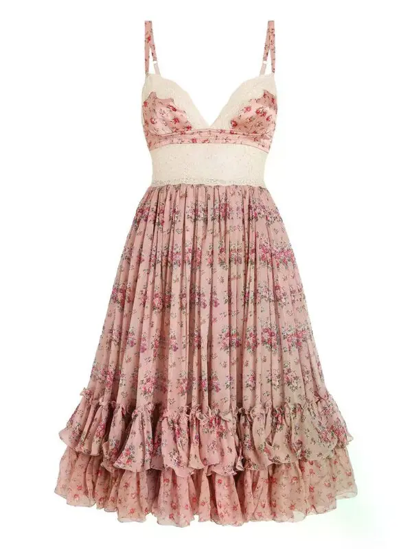 Dolce & Gabbana Lace Floral Mini Dress - Pink