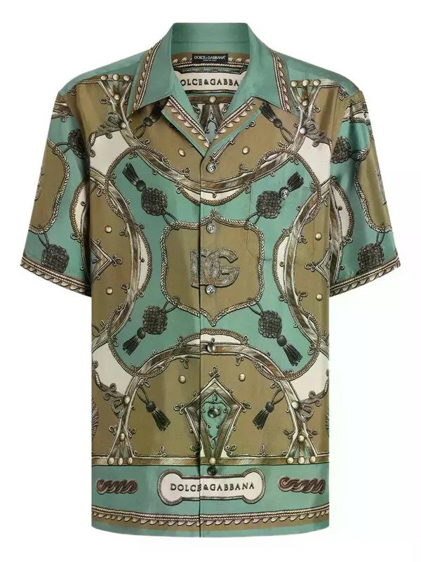 Dolce & Gabbana Cargo-print Hawaii Washed Silk Twill Shirt - Green
