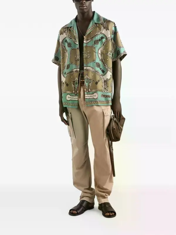 Dolce & Gabbana Cargo-print Hawaii Washed Silk Twill Shirt - Green