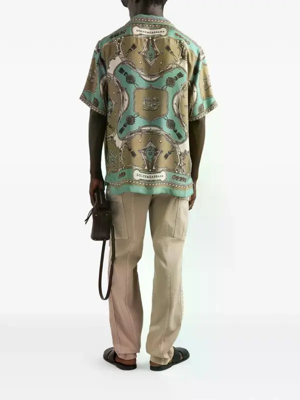 Dolce & Gabbana Cargo-print Hawaii Washed Silk Twill Shirt - Green