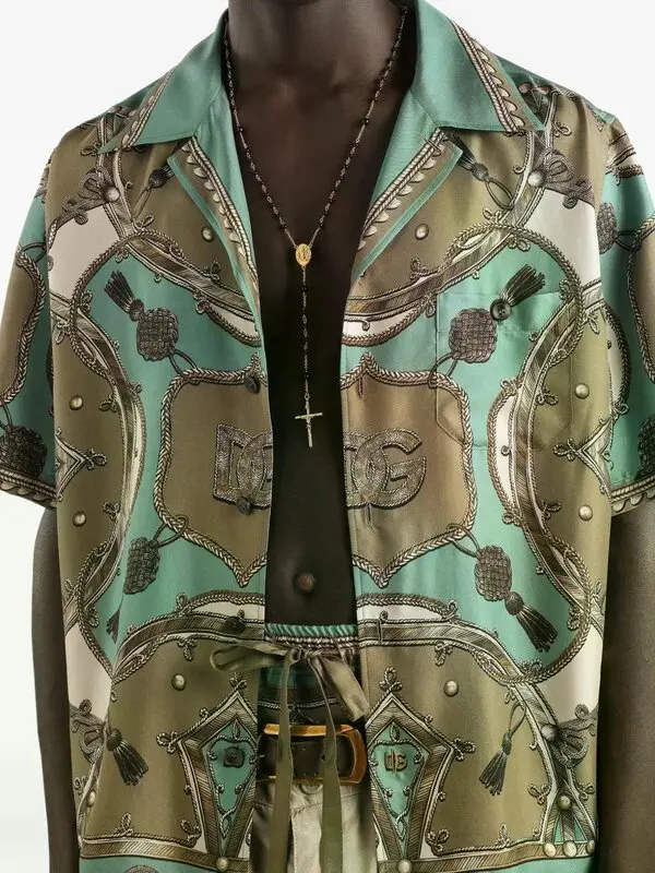 Dolce & Gabbana Cargo-print Hawaii Washed Silk Twill Shirt - Green