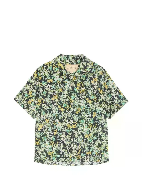 Valentino Garavani Cotton Poplin Bowling Shirt With Papier Floral Print - Black