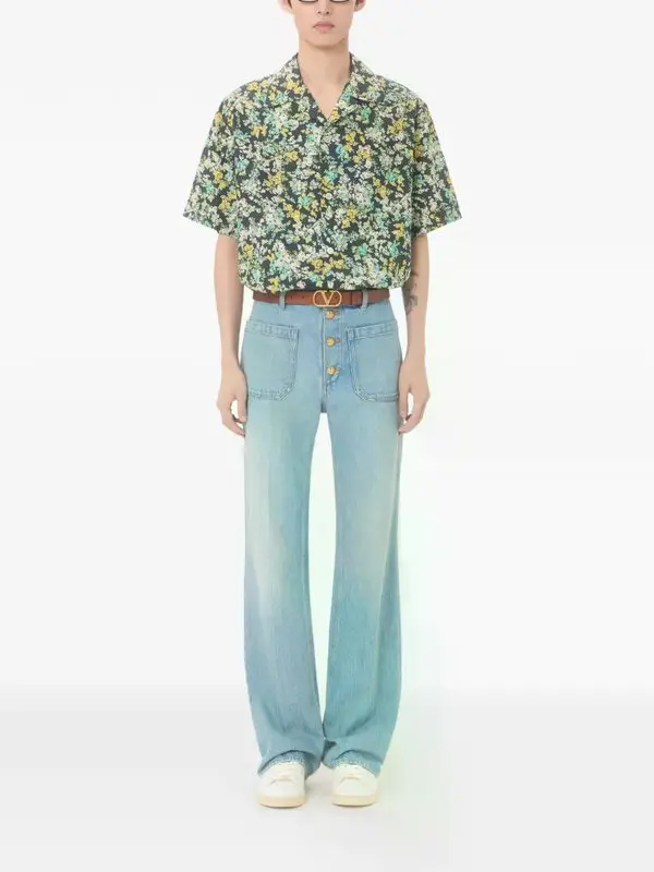 Valentino Garavani Cotton Poplin Bowling Shirt With Papier Floral Print - Black