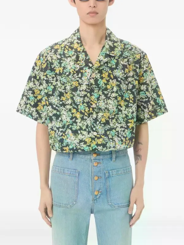 Valentino Garavani Cotton Poplin Bowling Shirt With Papier Floral Print - Black