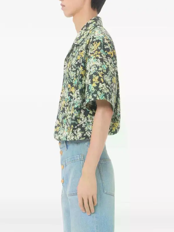 Valentino Garavani Cotton Poplin Bowling Shirt With Papier Floral Print - Black