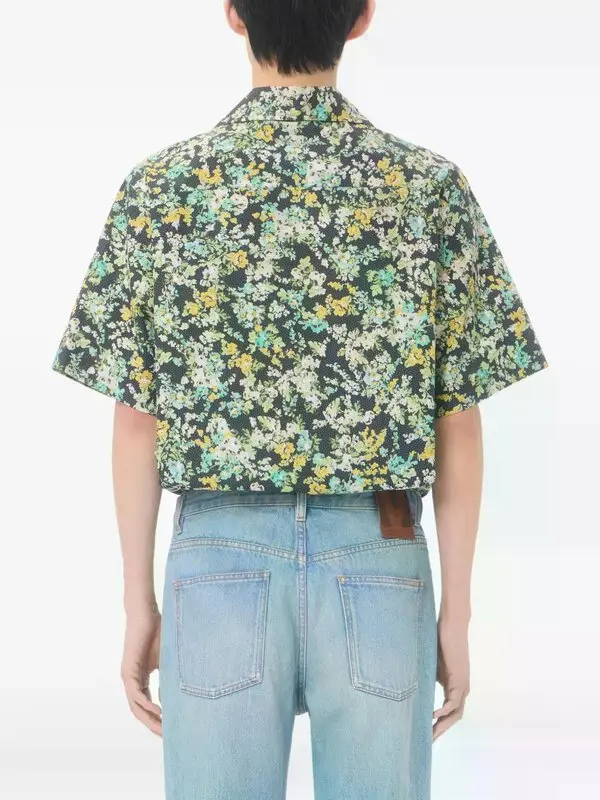 Valentino Garavani Cotton Poplin Bowling Shirt With Papier Floral Print - Black