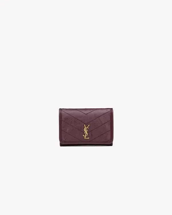 Saint Laurent Niki Slim Tri-fold Wallet In Vintage Leather In Bordeaux - Rouge Cabernet