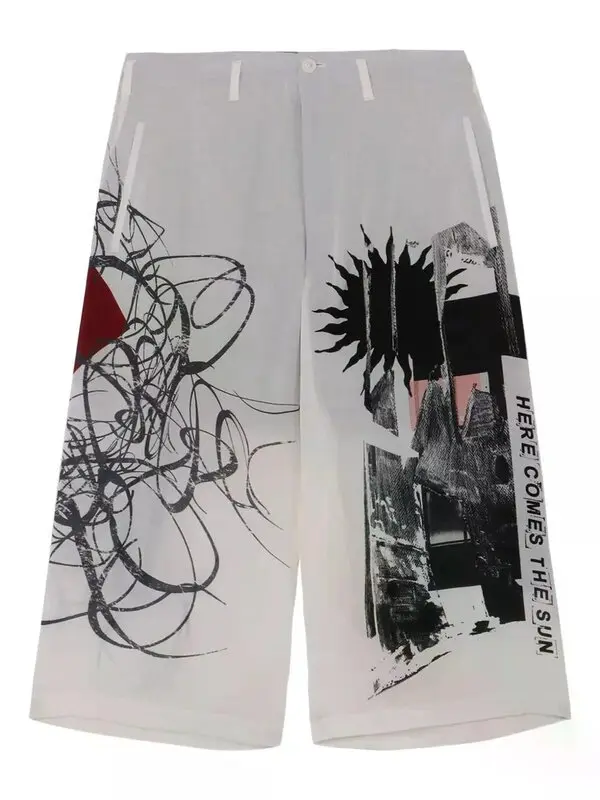 Yohji Yamamoto Abstract-print Shorts - White