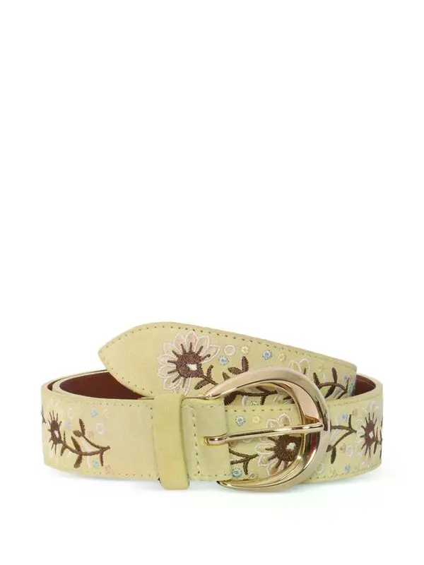 ORTIGNI Floral Embroidered Leather Belt - Yellow