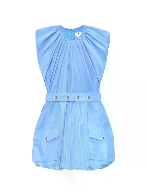 MSGM Belted Pocketed Mini Dress - Blue