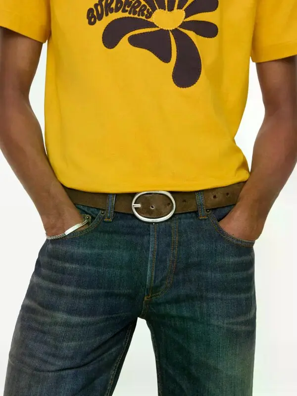 Burberry Suede Bloomsbury Belt With Logo-engraved Oval Buckle - Brown