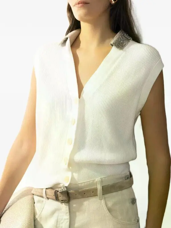 Brunello Cucinelli Embellished Collar Knit Vest