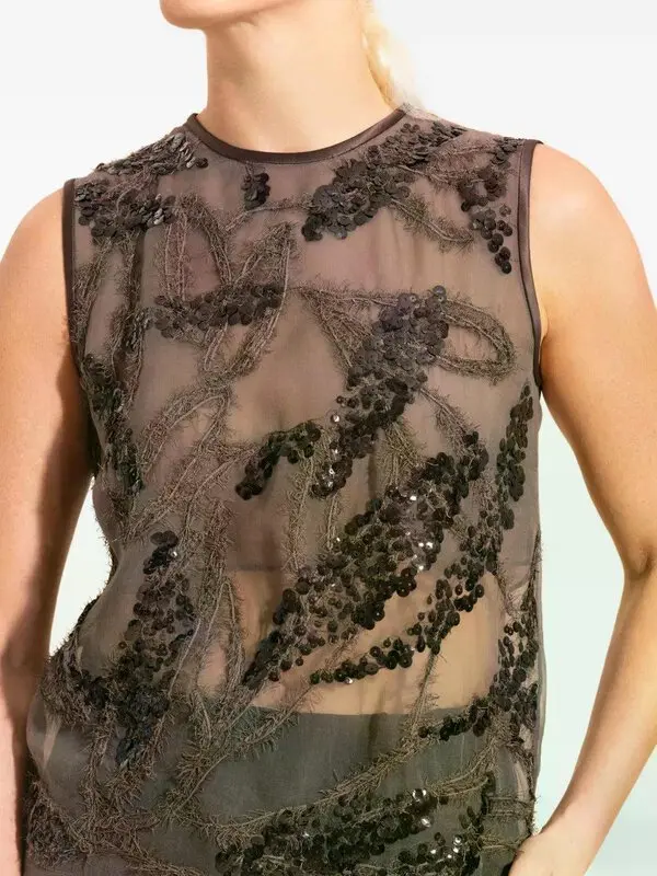 Brunello Cucinelli Embroidered Sleeveless Blouse