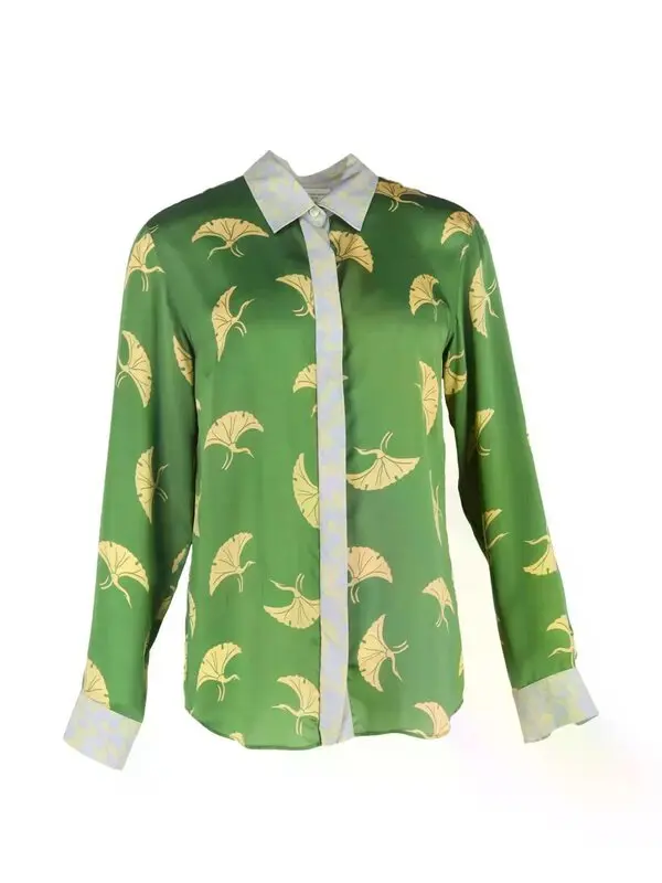 Dries Van Noten Printed Long Sleeve Silk Shirt - Green
