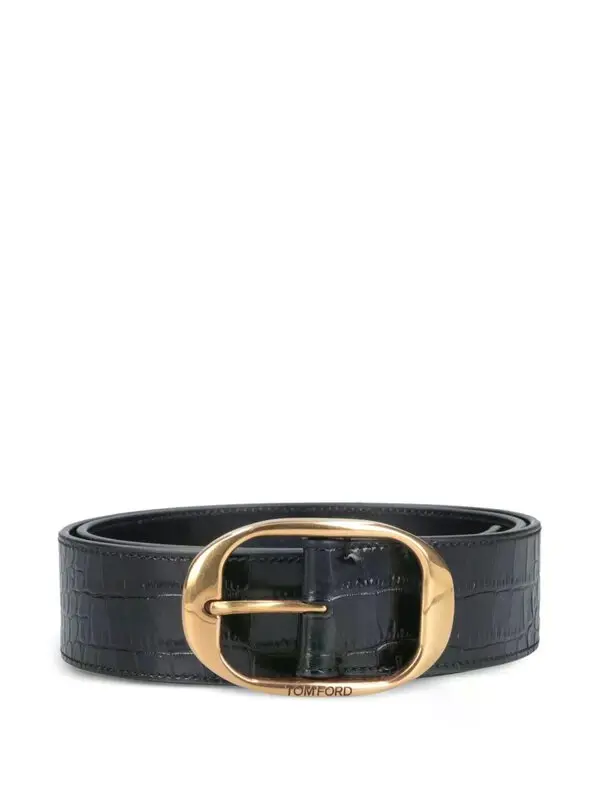 TOM FORD Oval Buckle Leather Belt - Black