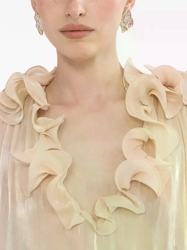 NISSA Ruffled Chiffon Top - Neutrals