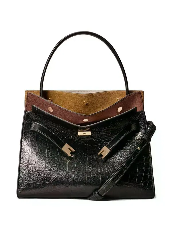 Tory Burch Small Lee Radziwill Double Bag In Croc-embossed Leather
