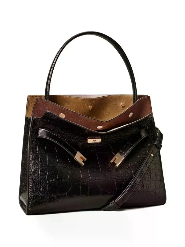 Tory Burch Small Lee Radziwill Double Bag In Croc-embossed Leather