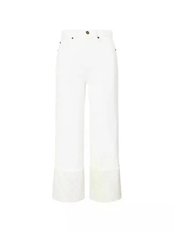 Tory Burch Contrast-cuff Straight-leg Jeans - White