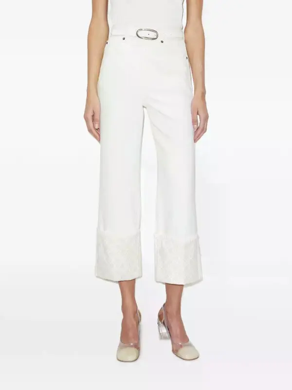 Tory Burch Contrast-cuff Straight-leg Jeans - White
