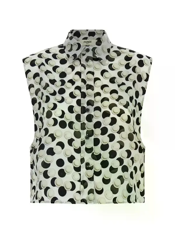 Fendi Jacquard Polka Dot Silk Top - White