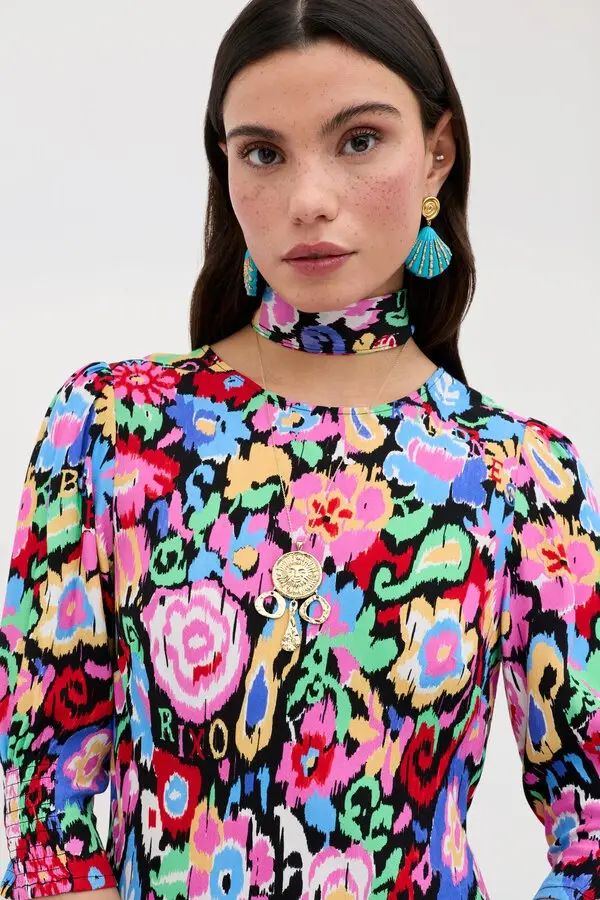 Rixo Jess Ikat Bloom Charcoal Top