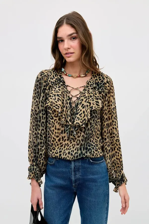 Rixo Milia Nina Leopard Blouse - Brown